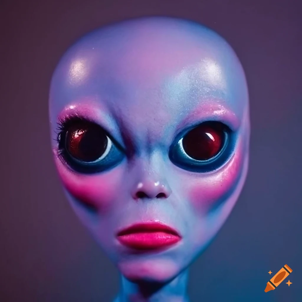 Fine-art portrait of a pink alien with sharp features on Craiyon