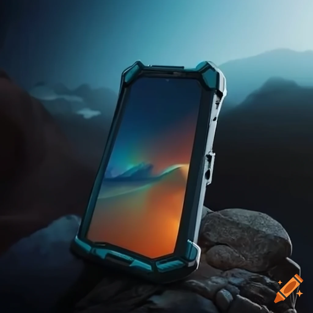 Rugged Smartphone On Rocks With Scenic View On Craiyon