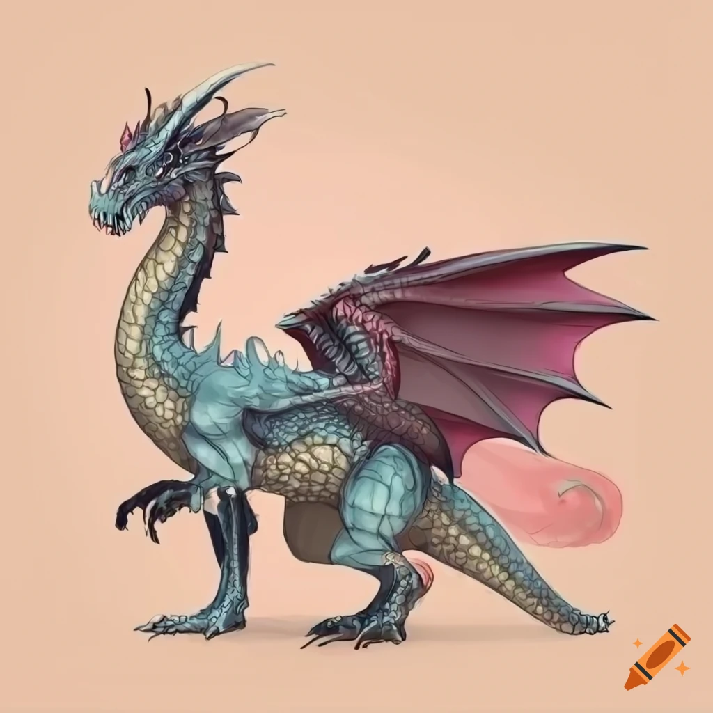 Detailed illustration of a dragon in side view