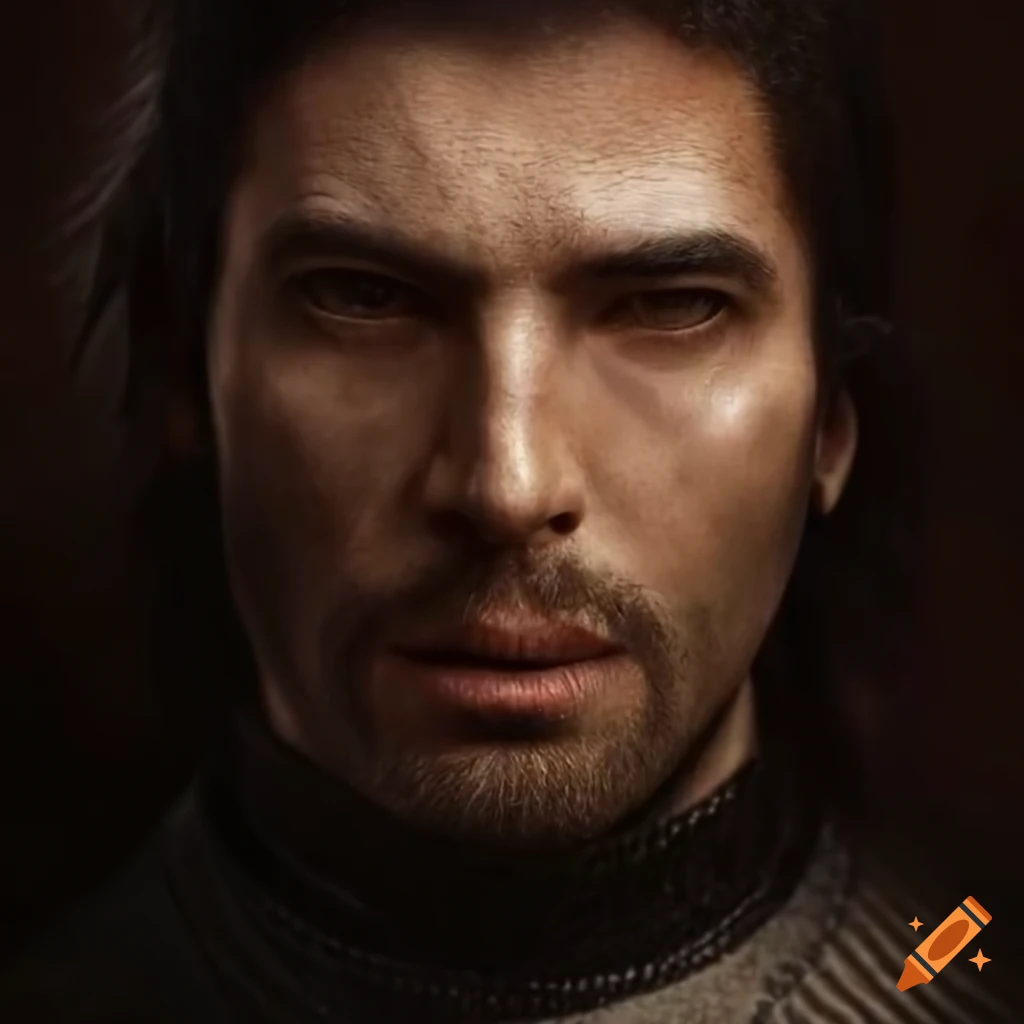 Hyperrealistic artwork of a noble lord in black leather armor on Craiyon