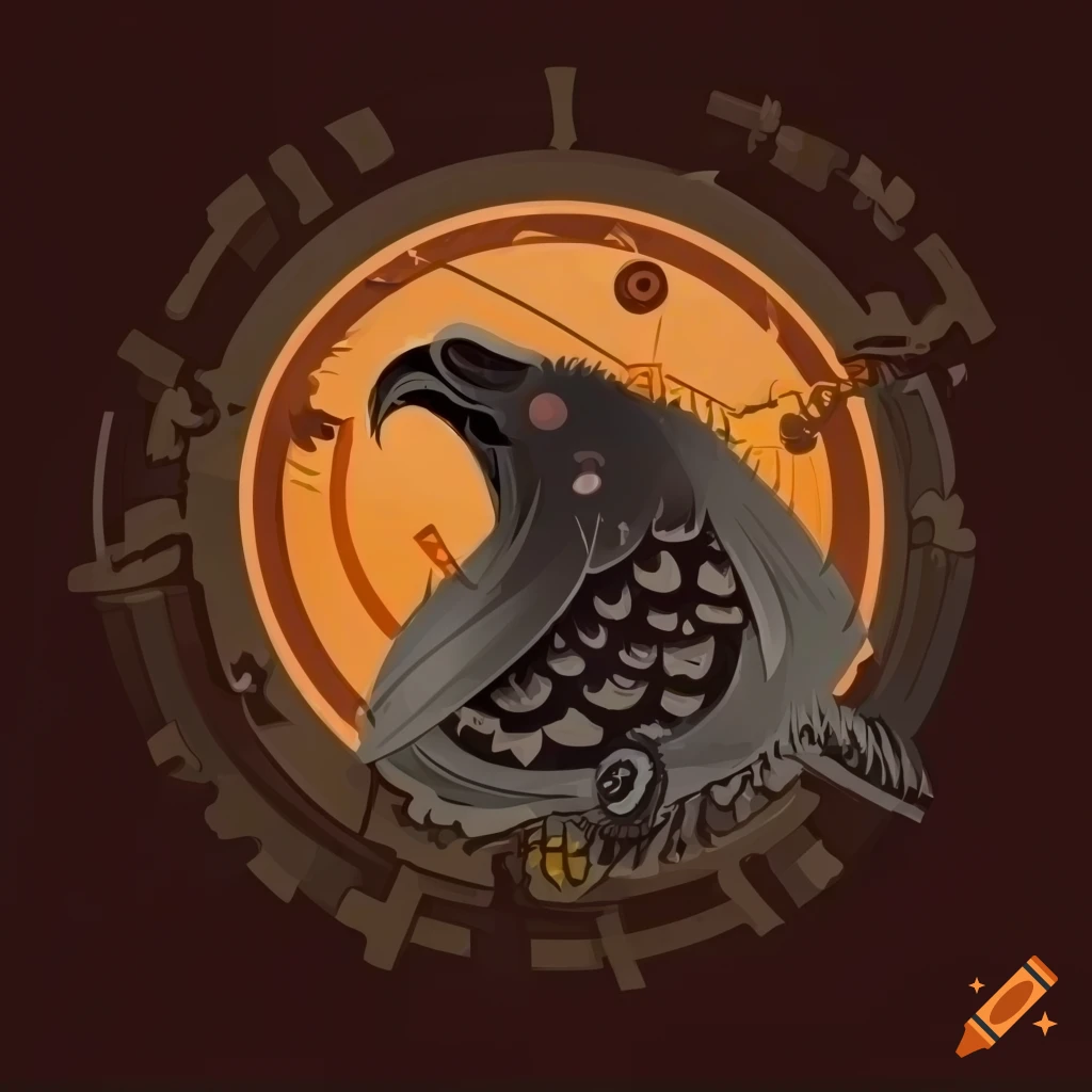 Steampunk raven logo in 2d vector art