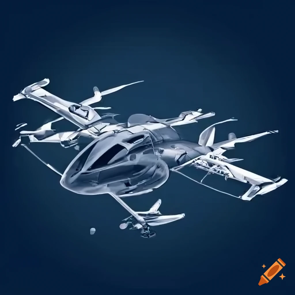 Sketch of a futuristic electric VTOL aircraft on Craiyon