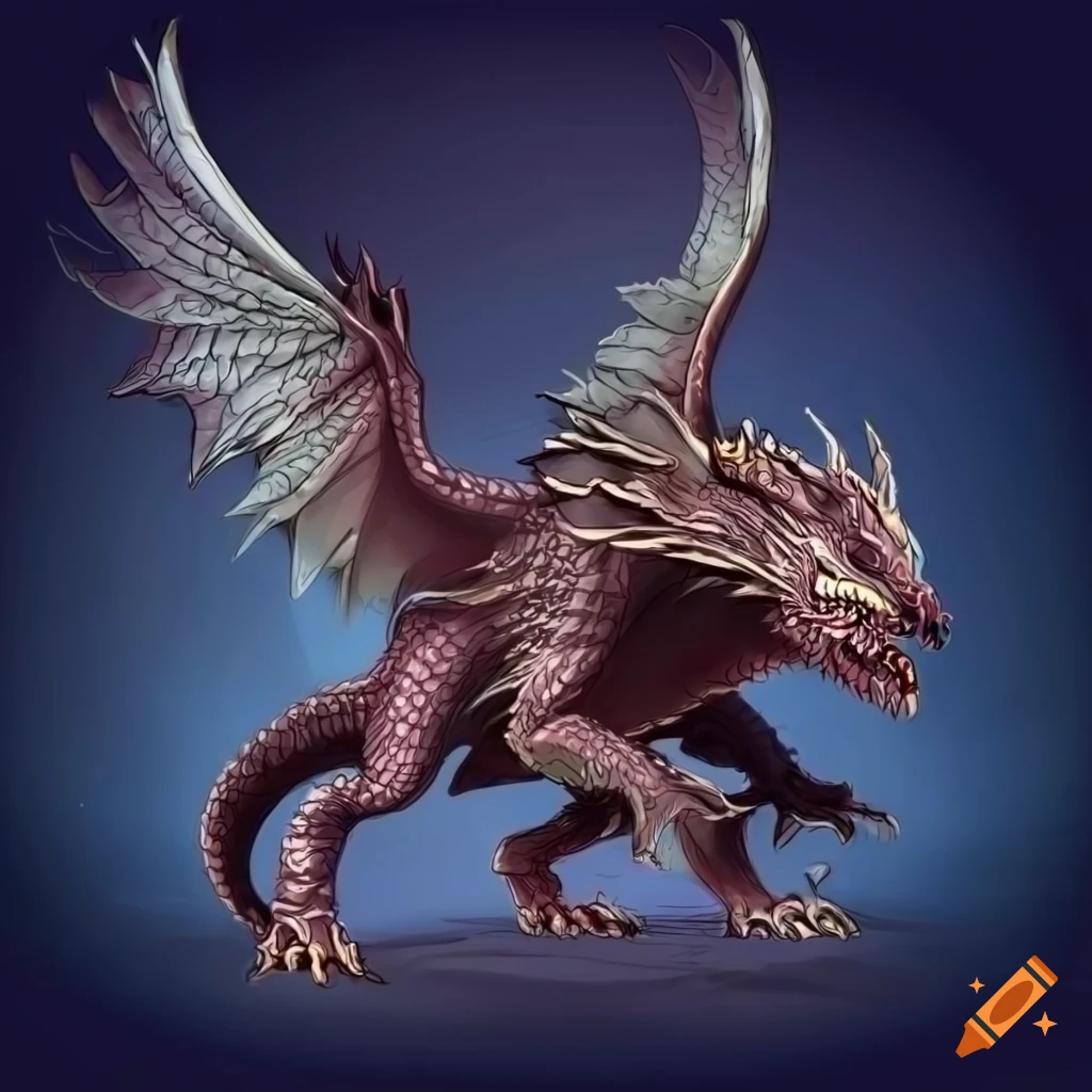 Illustration of a detailed side view dragon design
