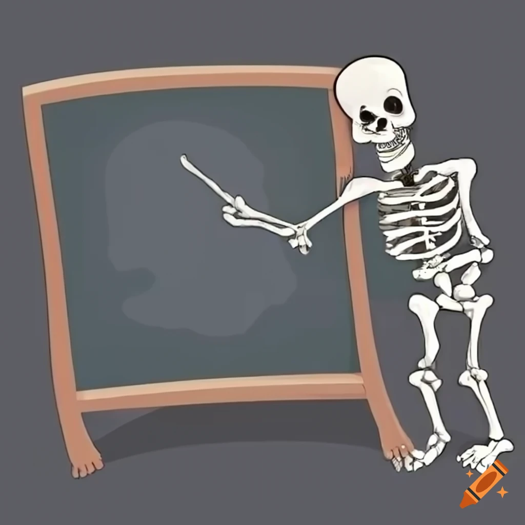 Cartoon skeleton teaching anatomy on Craiyon