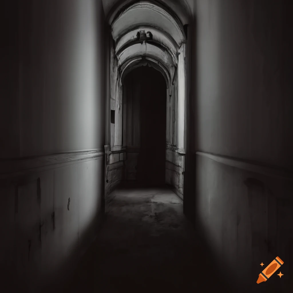 Sinister and atmospheric long dark hallway on Craiyon