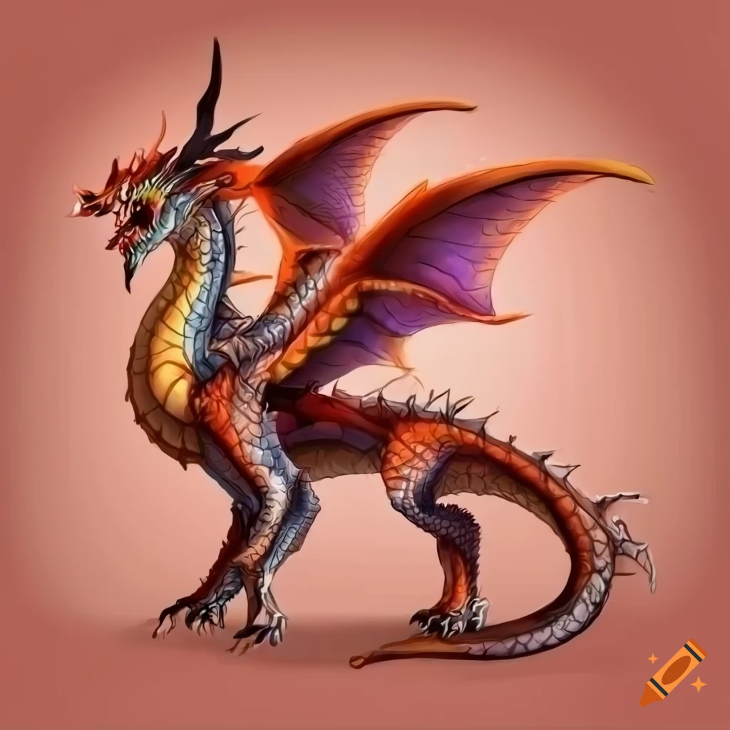 Detailed side view illustration of a dragon with wings on Craiyon
