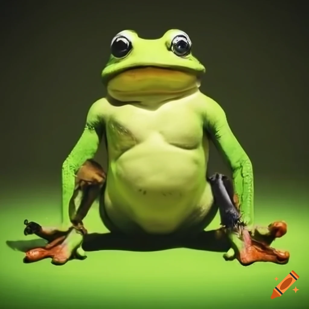 Humorous frog wearing thug costume on Craiyon