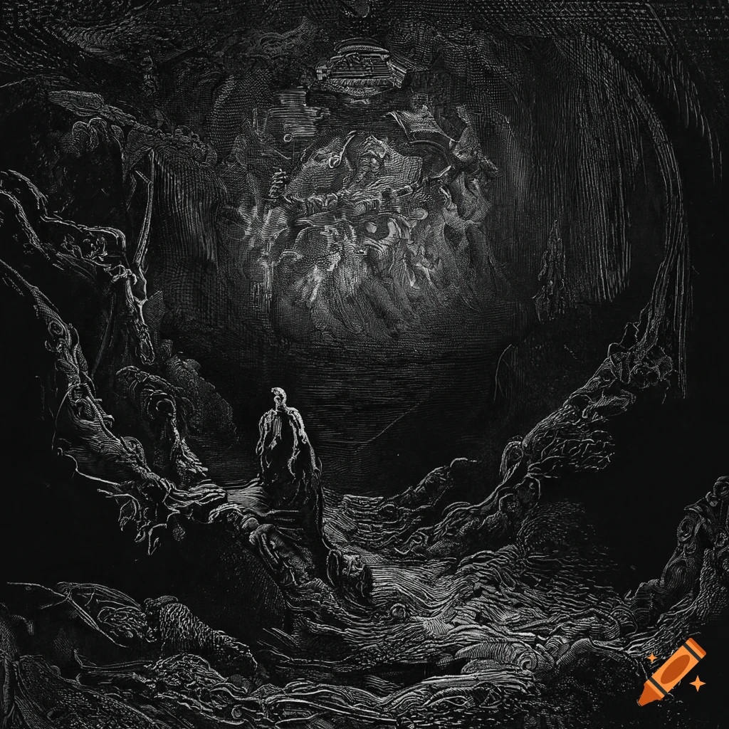 Cyberpunk artwork of a dark abyss with triangles on Craiyon