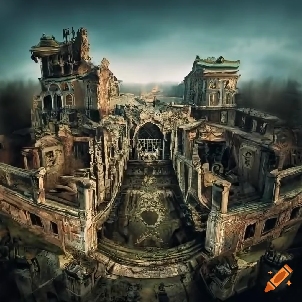 Aerial view of ruins in metro 2033 world on Craiyon
