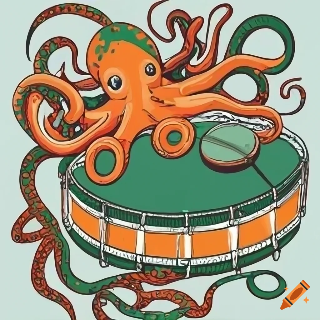 Sketch of an octopus playing drums on Craiyon