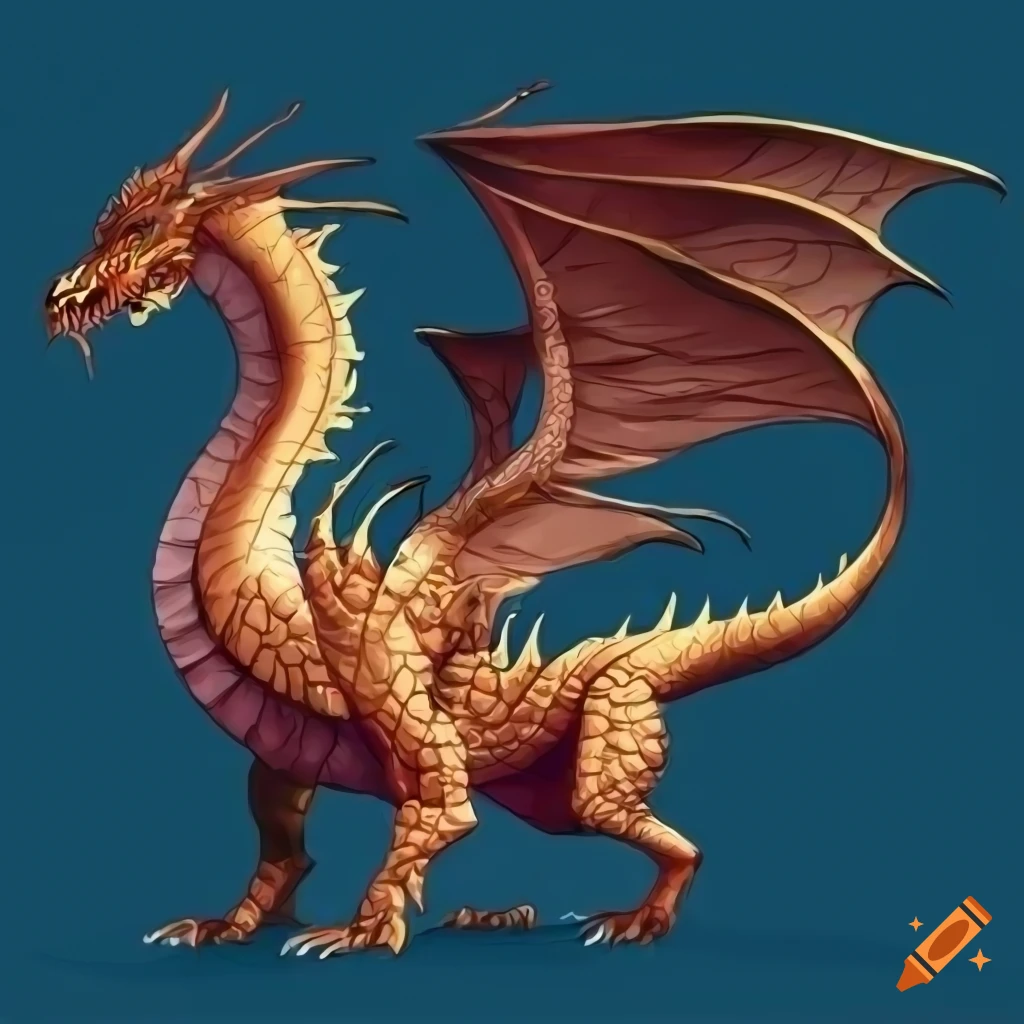 Detailed illustration of a dragon in side view