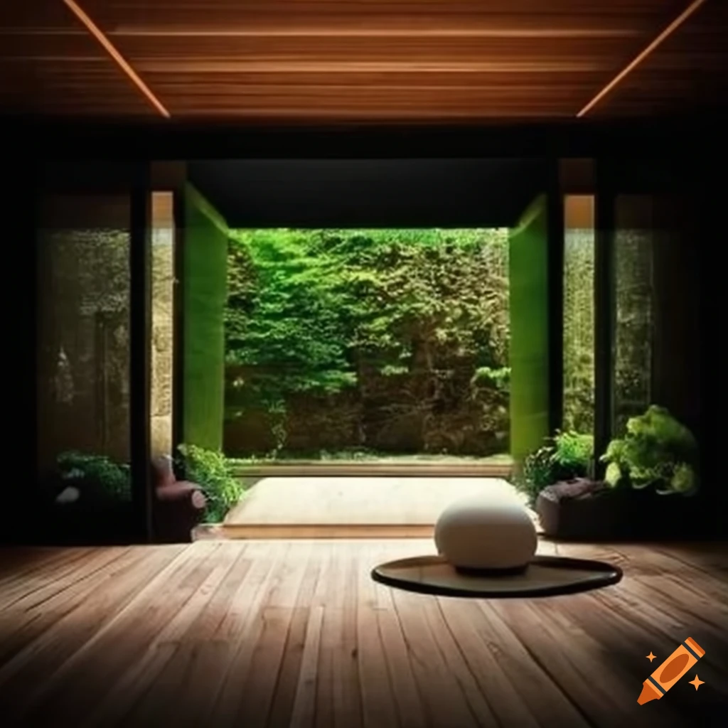 Interior of a minimalist architecture with zen garden rooms on Craiyon