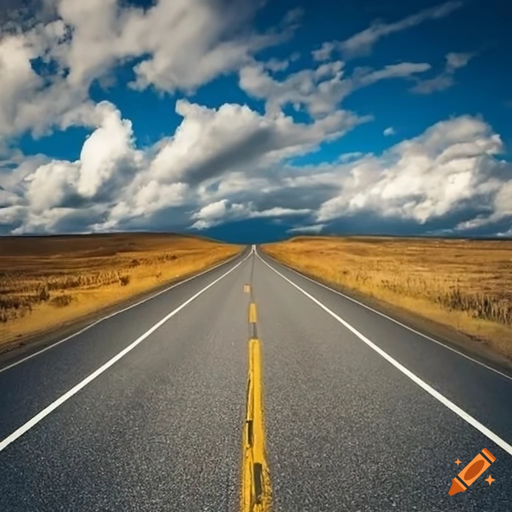 Endless road leading towards the clouds on Craiyon