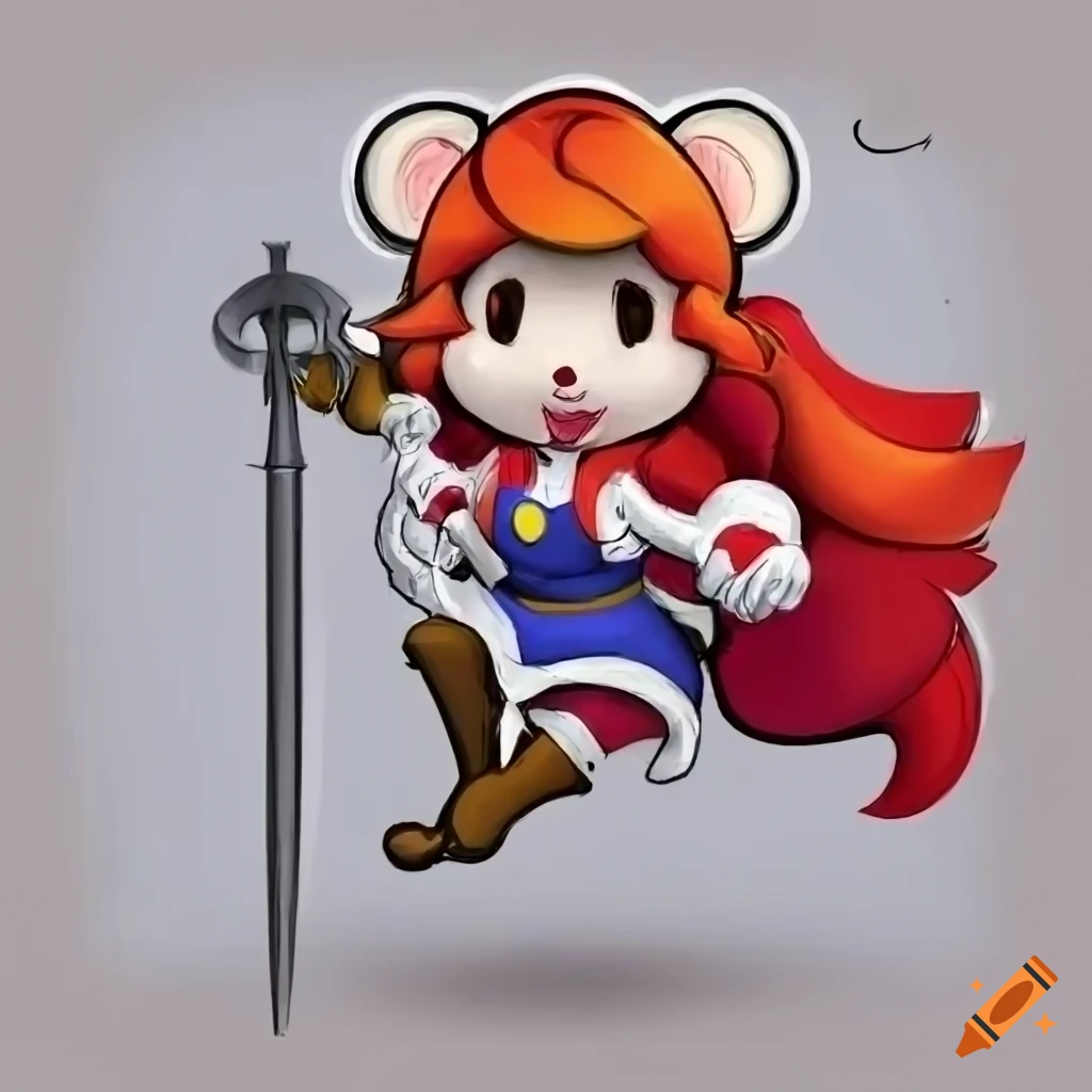 Artwork of a fierce mouse pirate with white fur and red hair on Craiyon