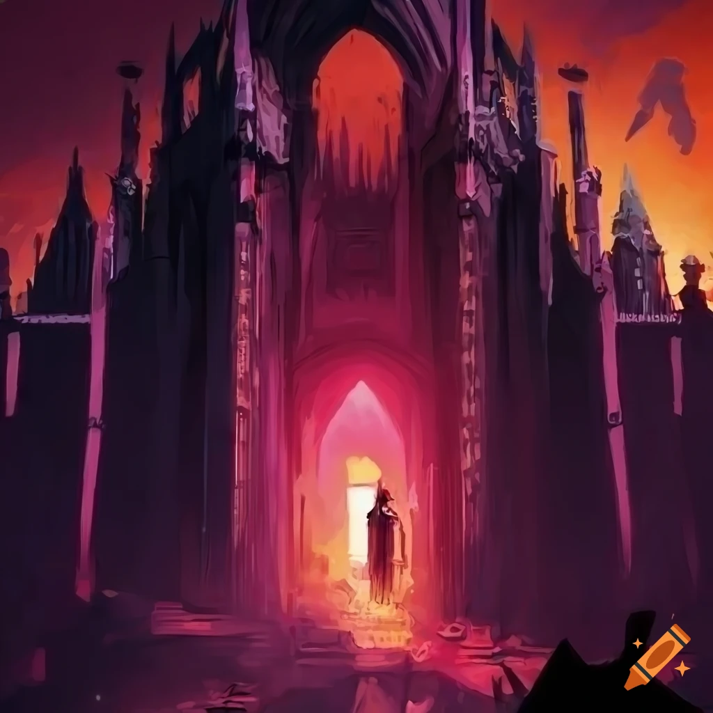 Gothic horror artwork with neon pink street light on Craiyon