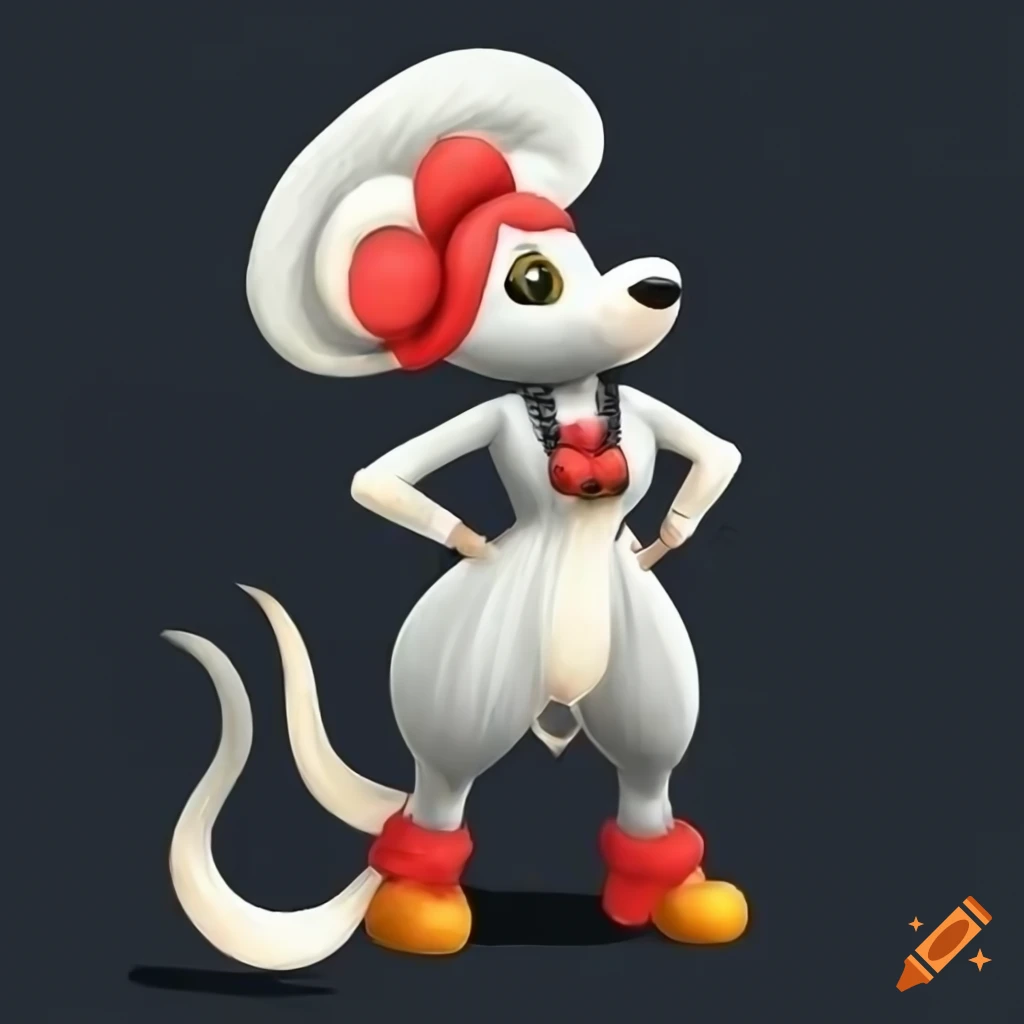 Anthro mouse pirate with white fur and red hair on Craiyon