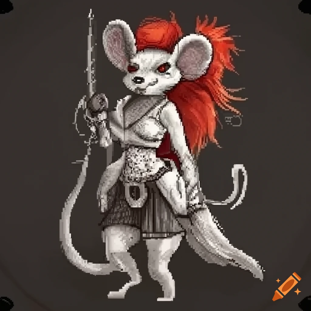 Pixel art of a fierce anthro mouse pirate with a rapier on Craiyon