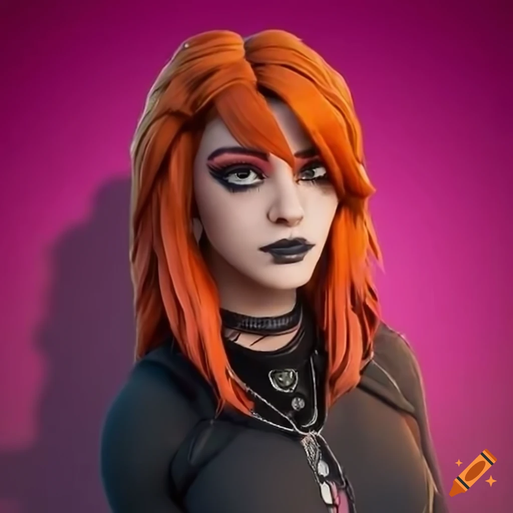 Goth girl with red hair in Fortnite on Craiyon