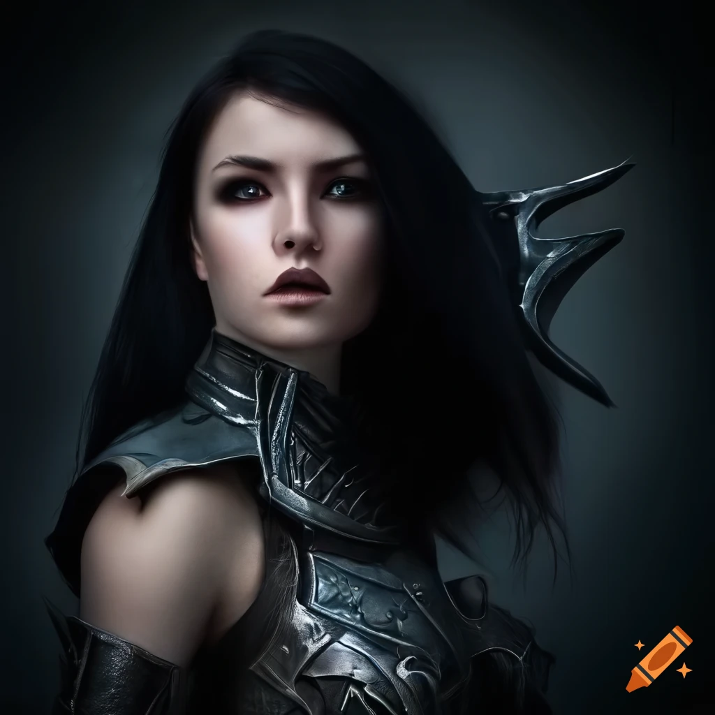 Dark fantasy female model in dragon armor on Craiyon