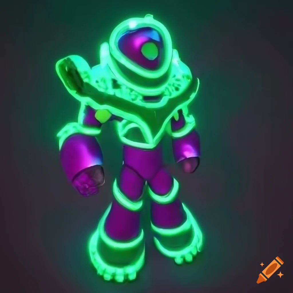 3D render of a detailed Mega Man villain with mushroom armor on Craiyon