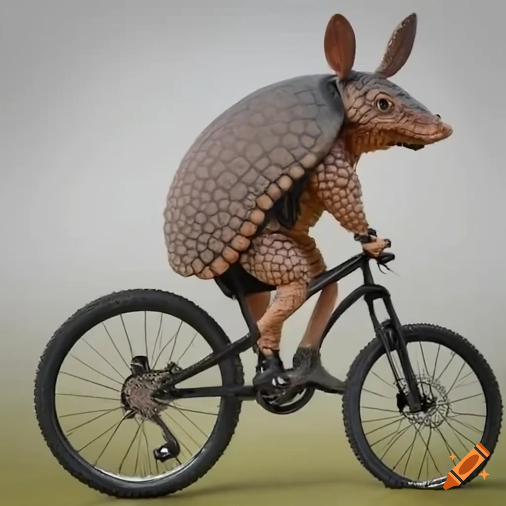 Humorous image of an armadillo riding a mountain bike on Craiyon