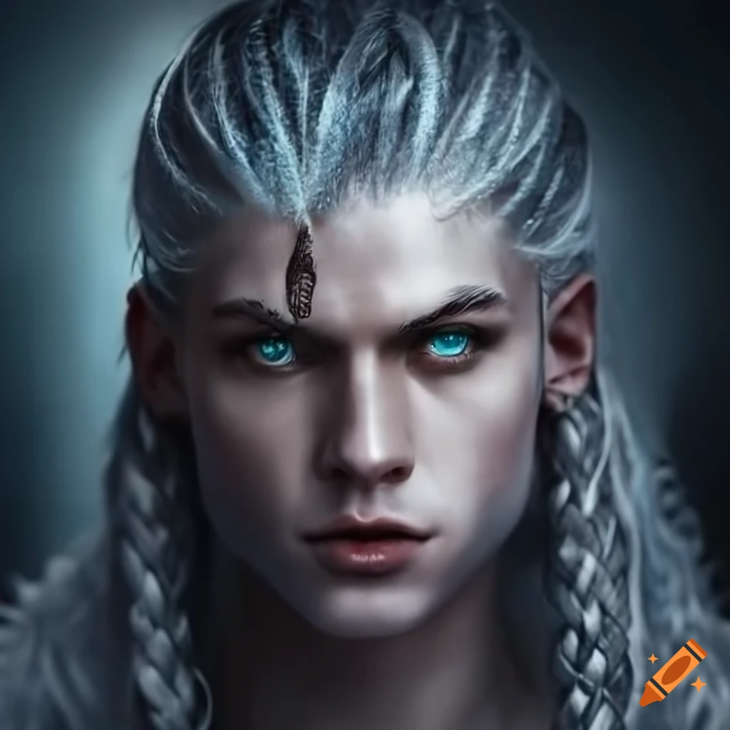 Art of a fierce male warrior with silver eyes on Craiyon