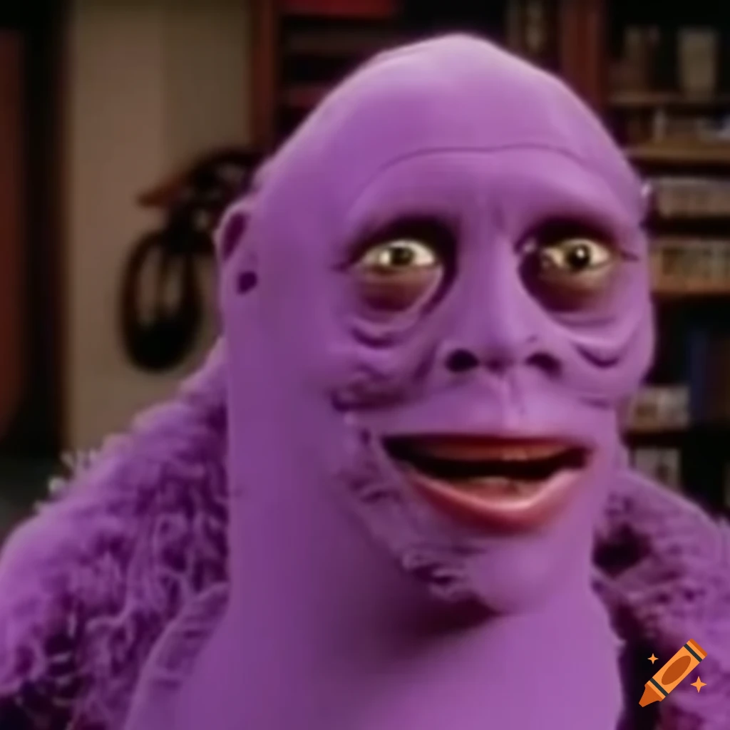 Purple creature from a 2000s tv sitcom on vhs on Craiyon