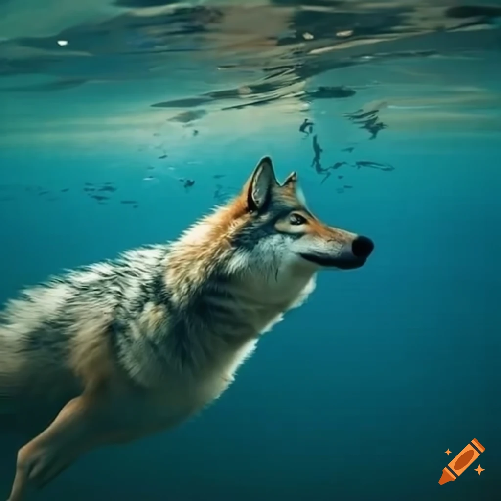 Wolf swimming in water on Craiyon