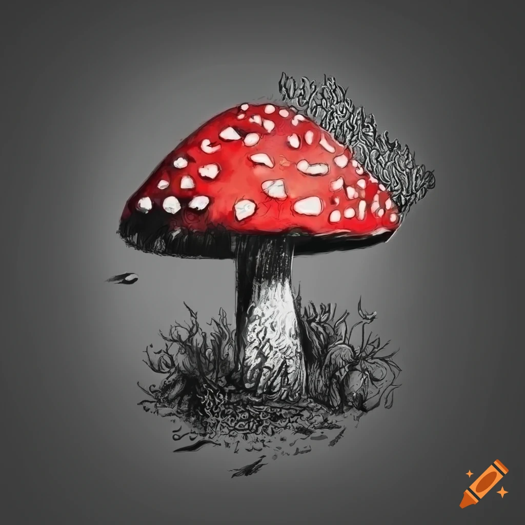 Vibrant red toadstool in an enchanting forest logo on Craiyon