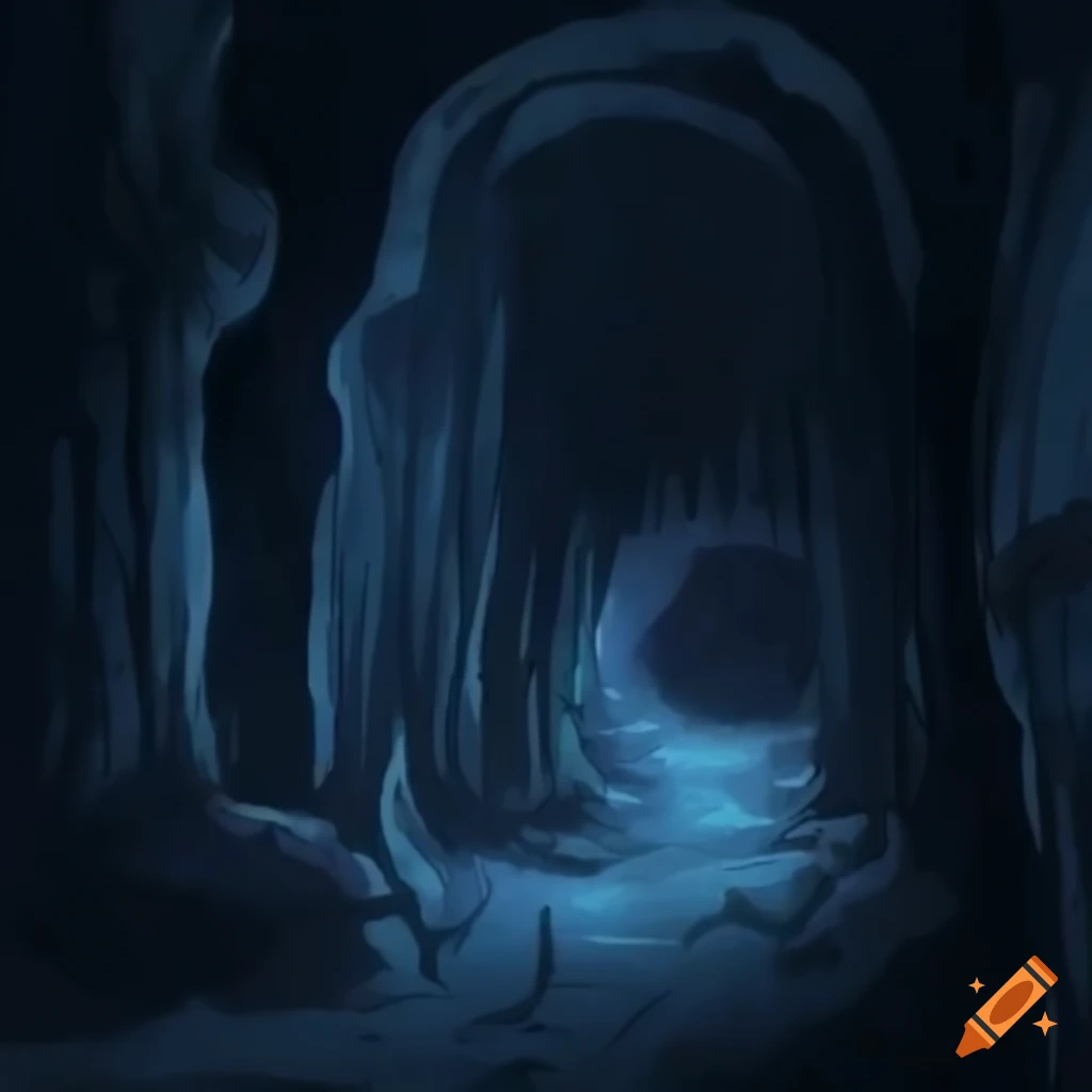 Anime illustration of an eerie underground catacomb on Craiyon