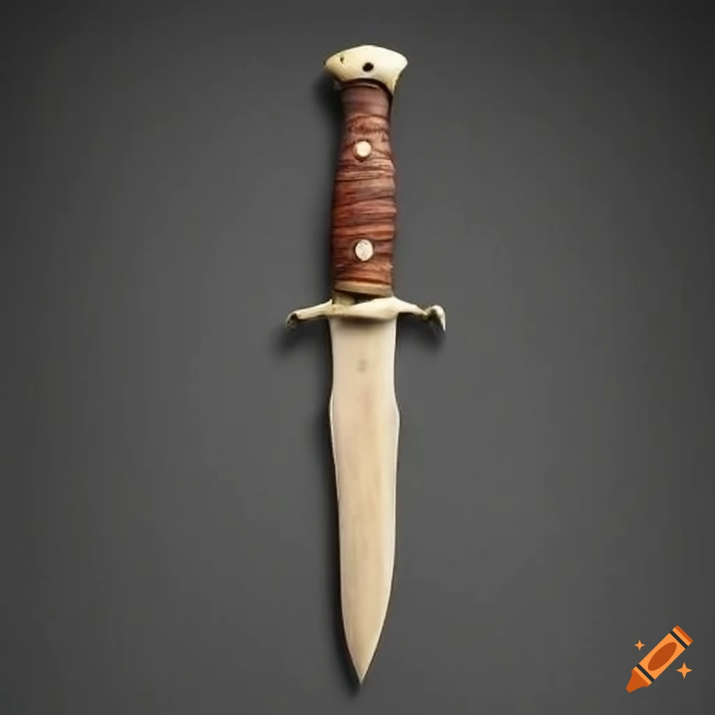 Handcrafted bone dagger with leather grip on Craiyon