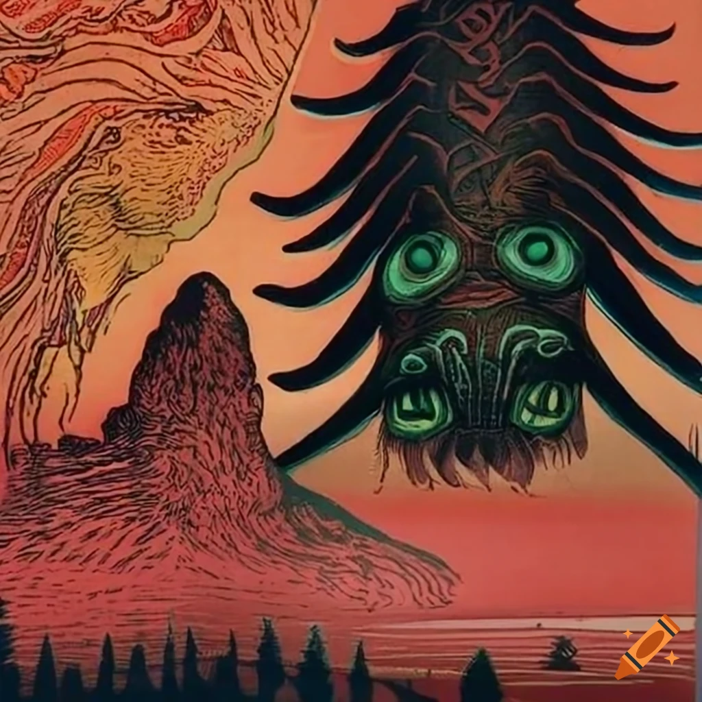 Colorful native art woodcut print by theodor kittelsen and hilma af ...