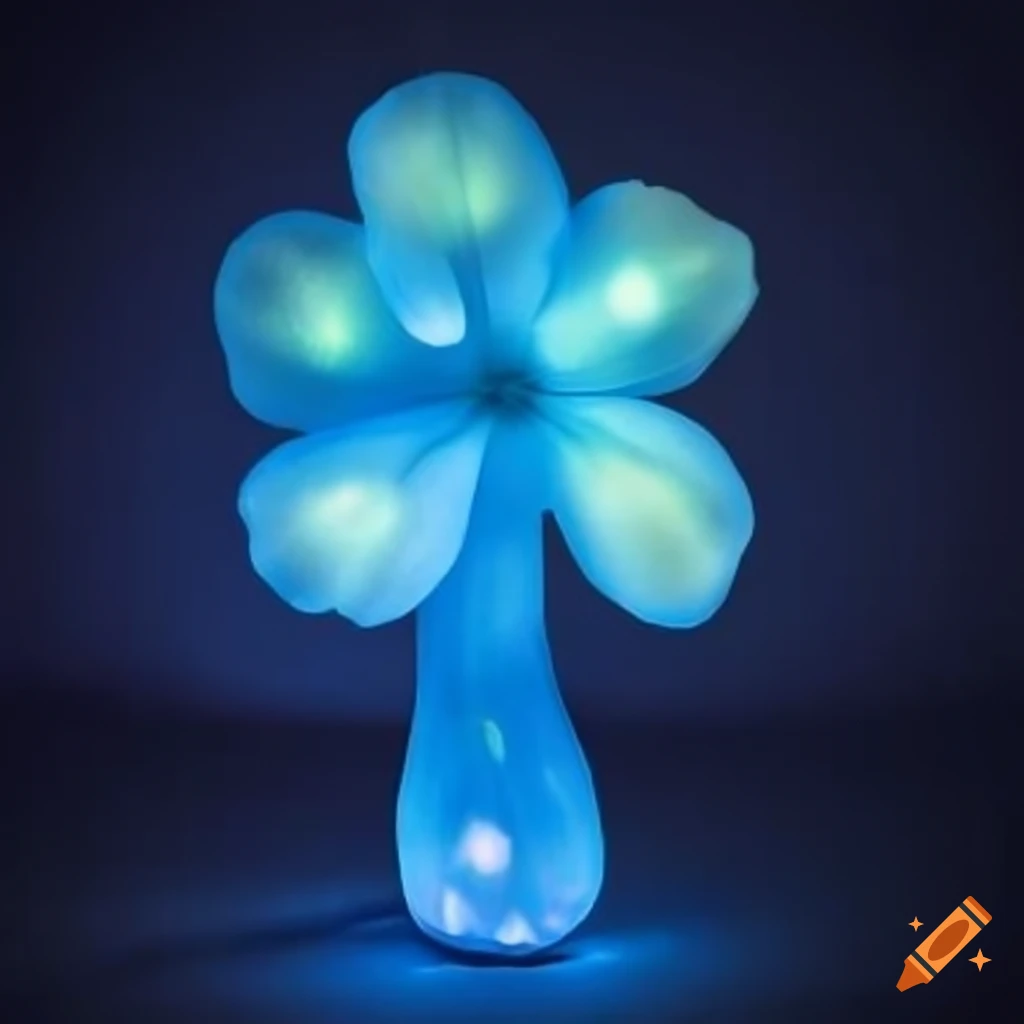 Delicate blue mushroom flower with glowing translucent petals on Craiyon