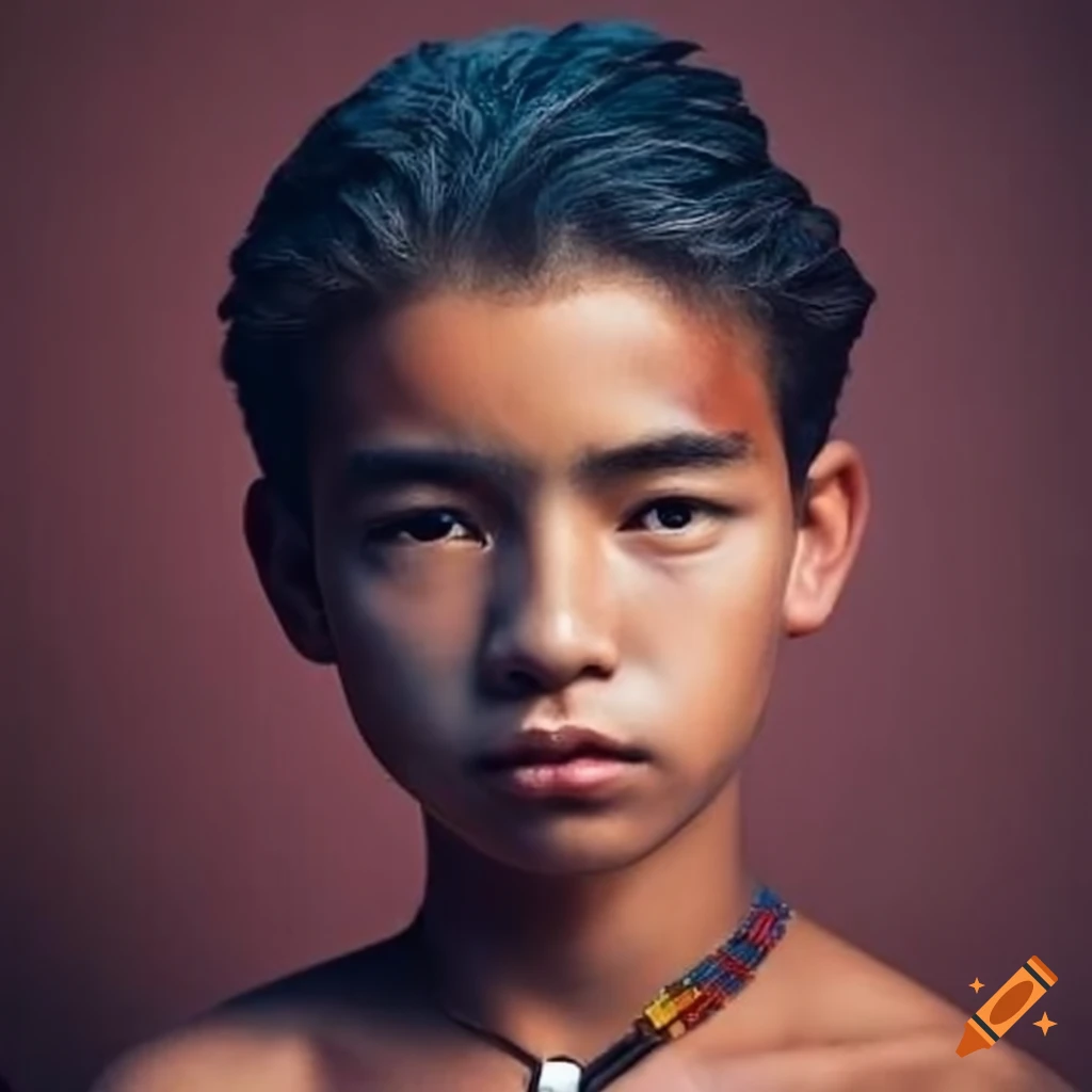 Portrait of a confident young indigenous teen male on Craiyon