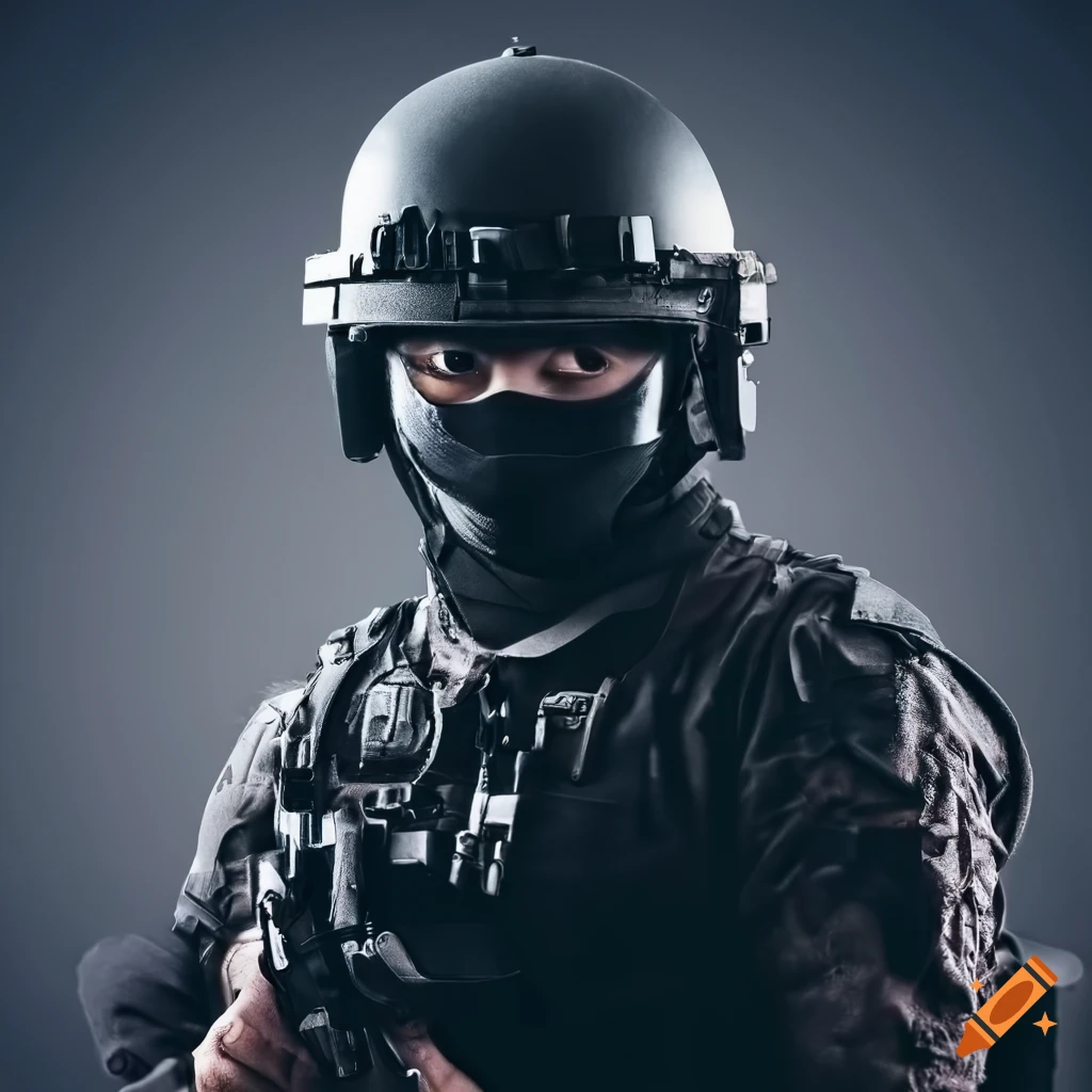 Close-up portrait of a police special forces officer on Craiyon