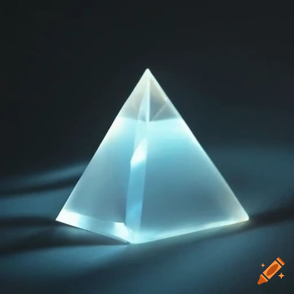 Triangular pyramid-shaped glowing white crystal on Craiyon