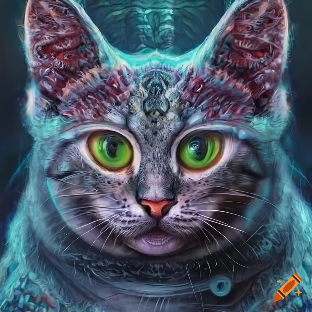Hyperrealistic cyberpunk cat made of fractals on Craiyon