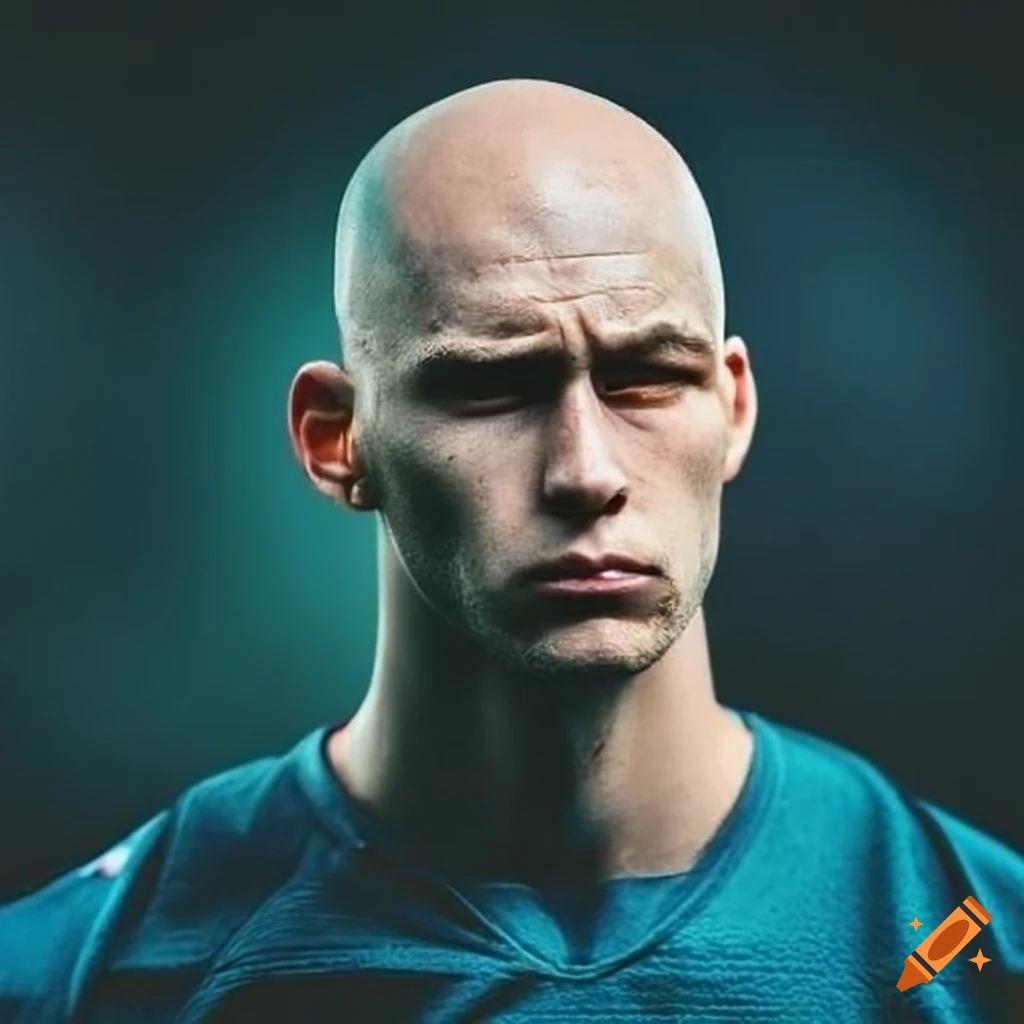 Portrait of a burly footballer with orange eyes