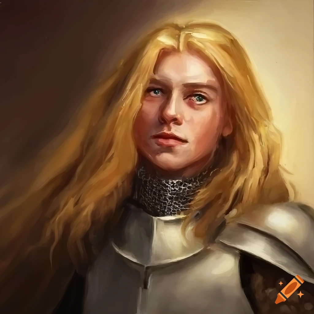 Portrait of a blonde knight with long hair on Craiyon