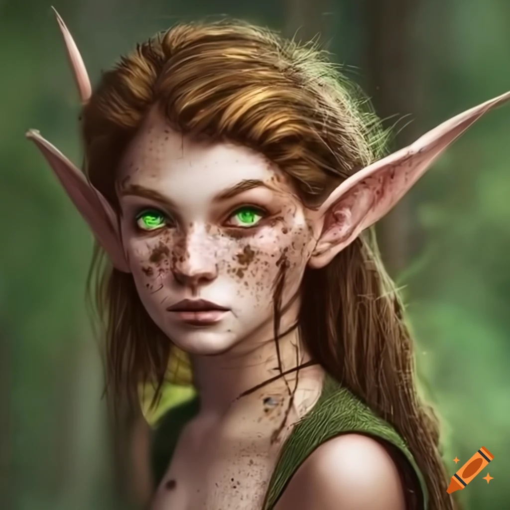 Image of a female elf with bow in a forest on Craiyon