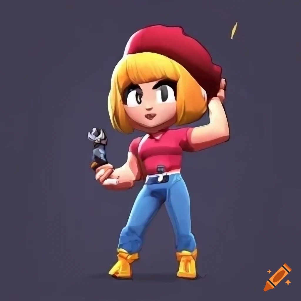 Illustration of a cute blonde girl brawler in red shirt and blue pants