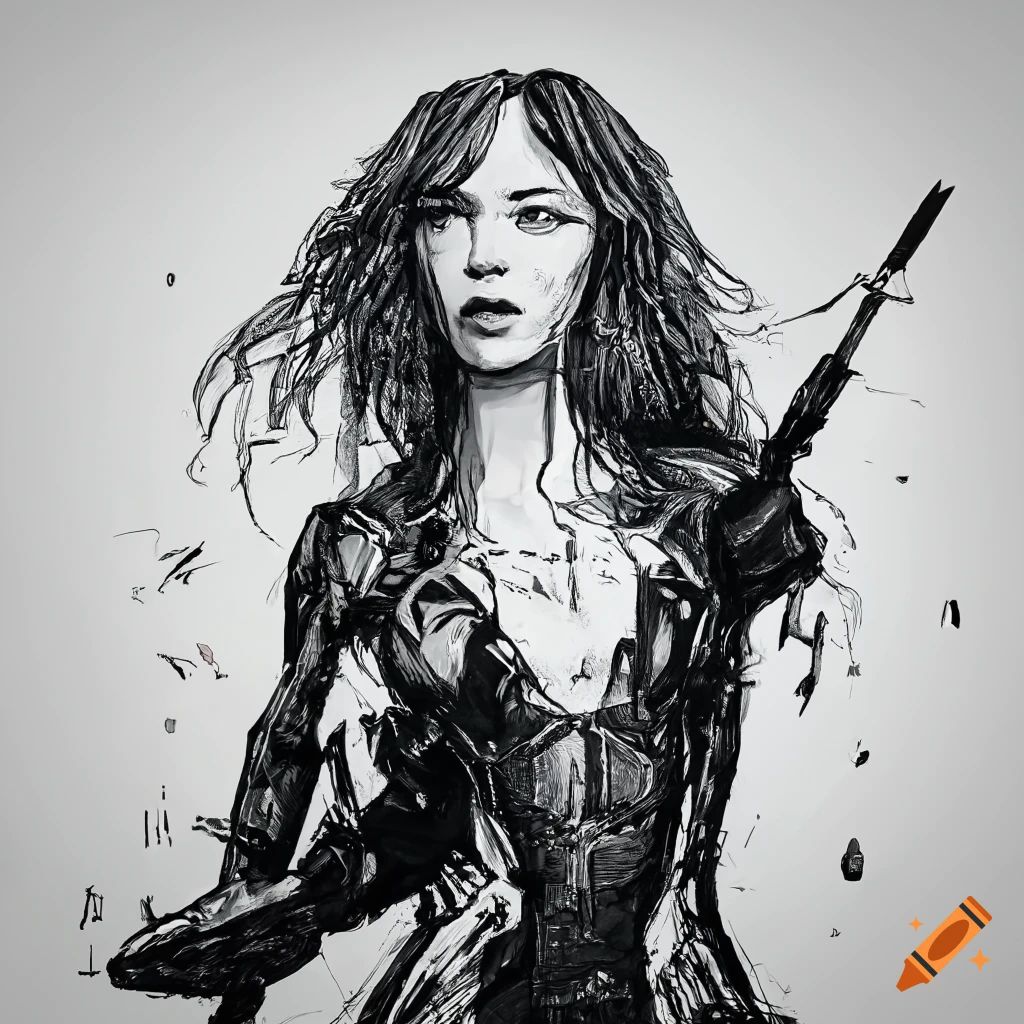 Detailed pen and ink illustration of a captivating female figure on Craiyon