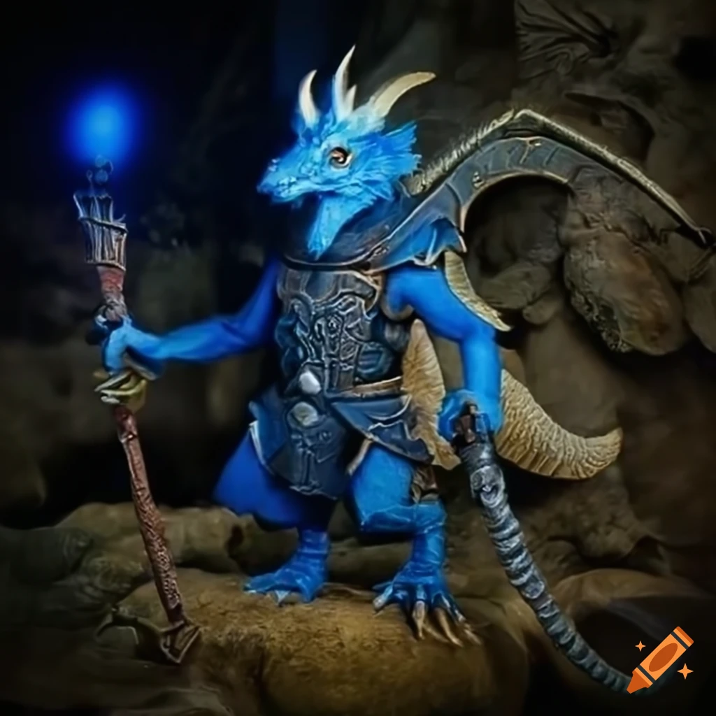 Detailed artwork of a blue kobold celestial warlock on Craiyon