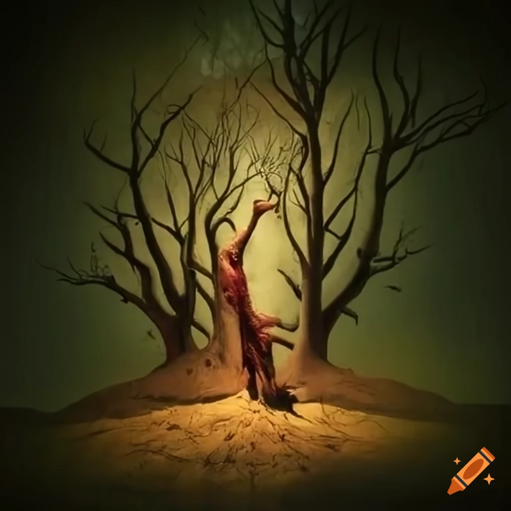 Symbolic art of a man turning into tree roots on Craiyon