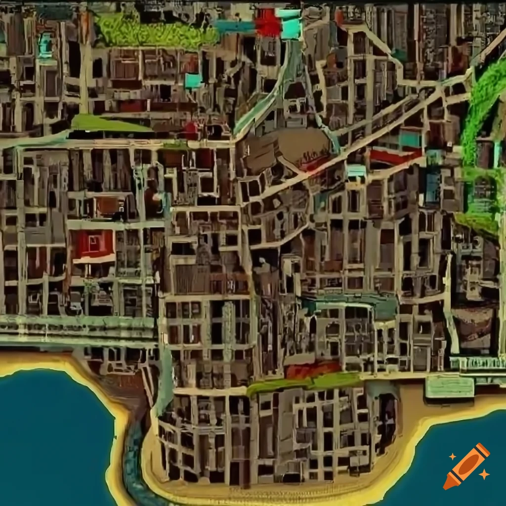 Detailed city map inspired by GTA San Andreas on Craiyon