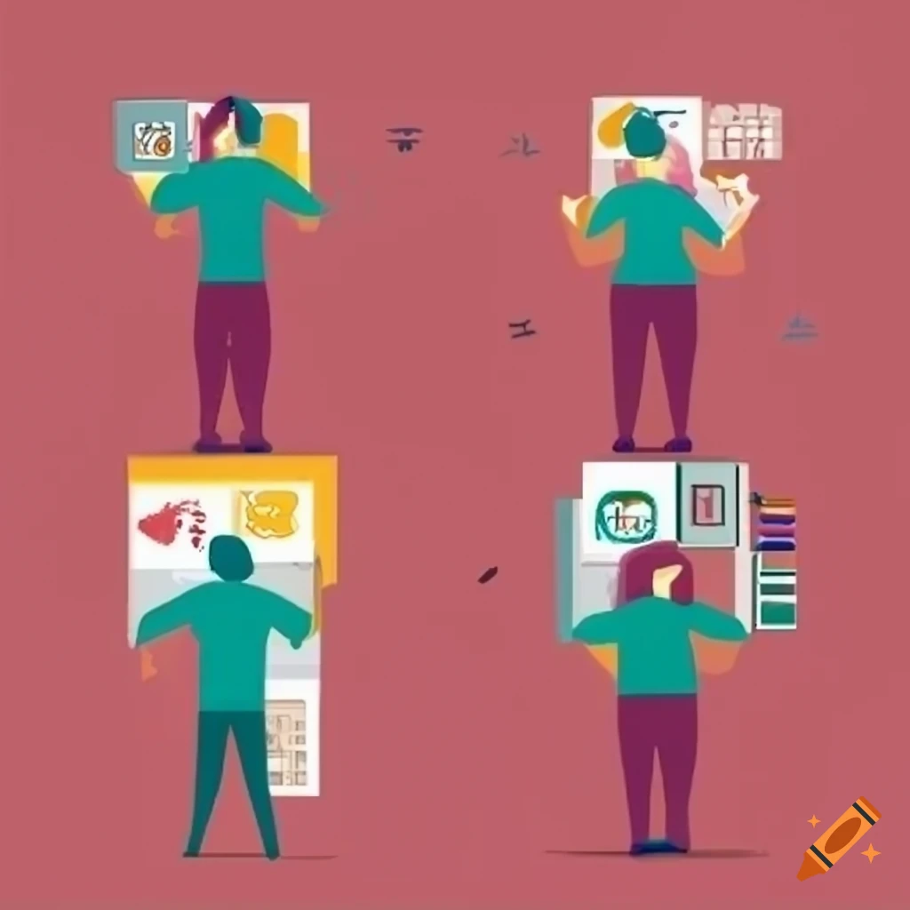 Graphics illustrating alignment of thoughts, words, and actions on Craiyon