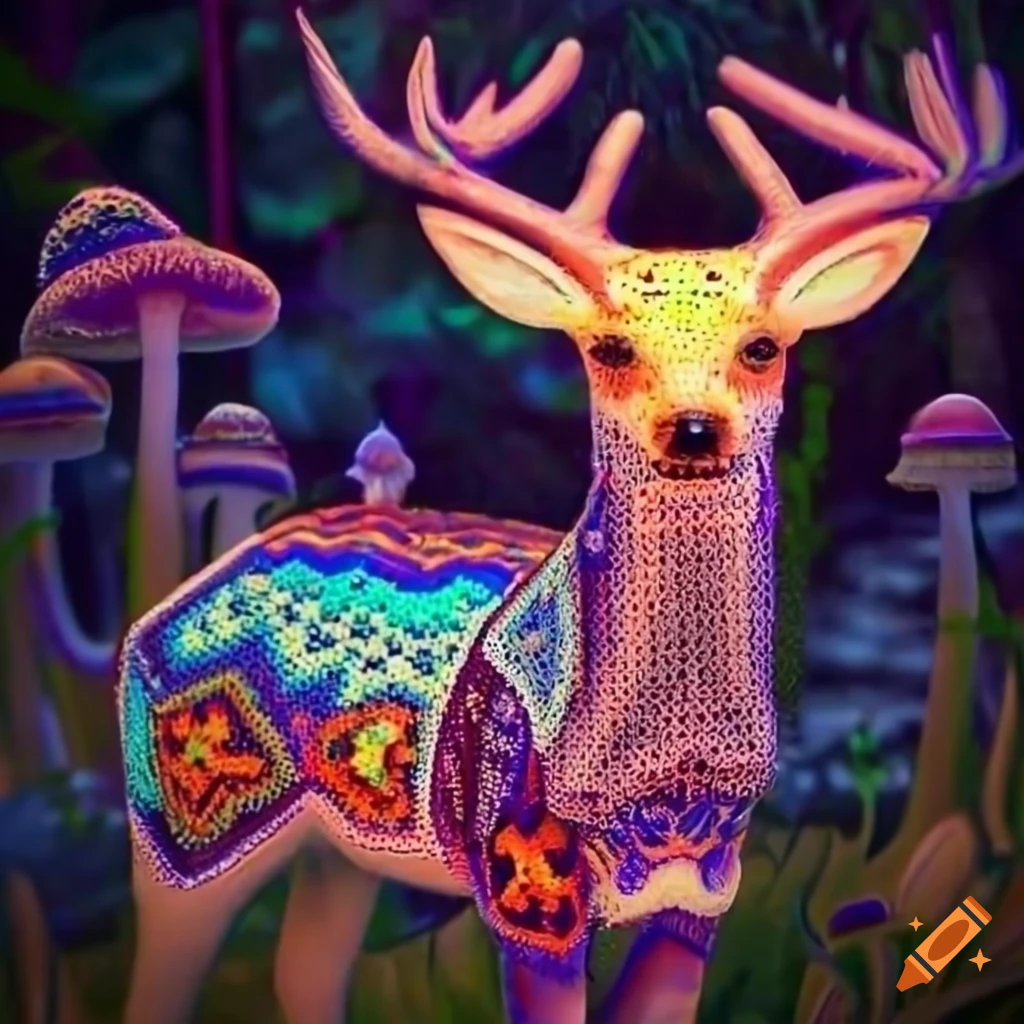 Realistic depiction of a magical deer in a forest at night on Craiyon