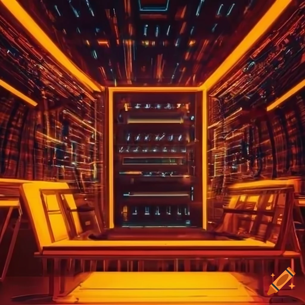 Futuristic cyber studying room with glowing neon lights on Craiyon