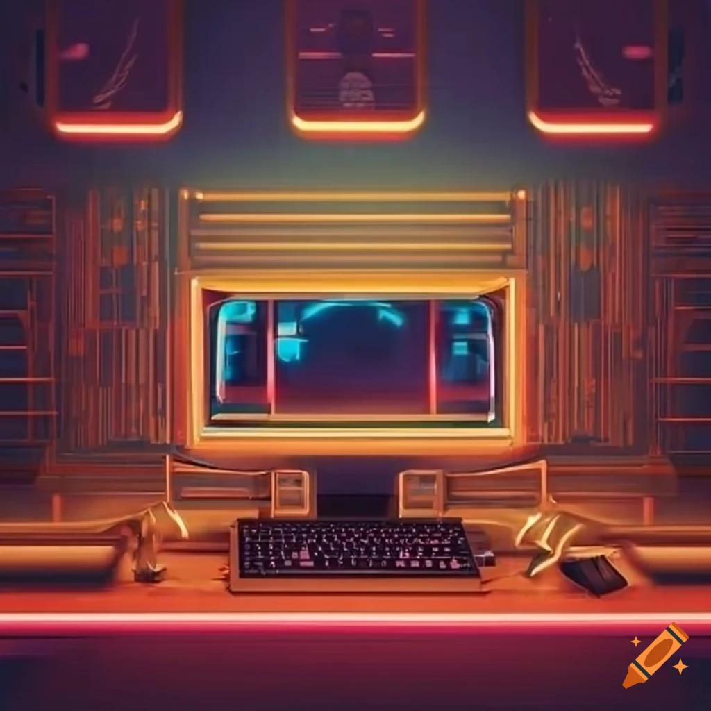 Futuristic cyber computer room with glowing neon lights on Craiyon