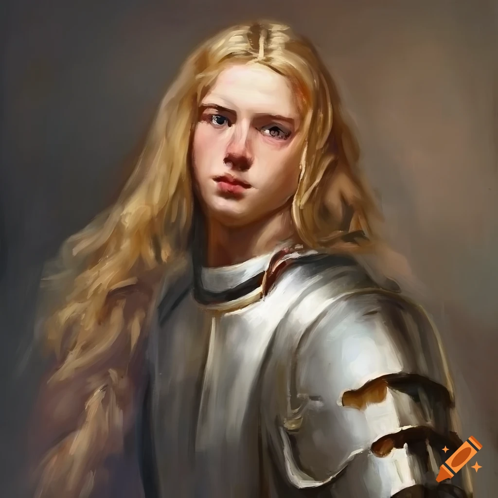 Portrait of a blonde knight with long hair on Craiyon